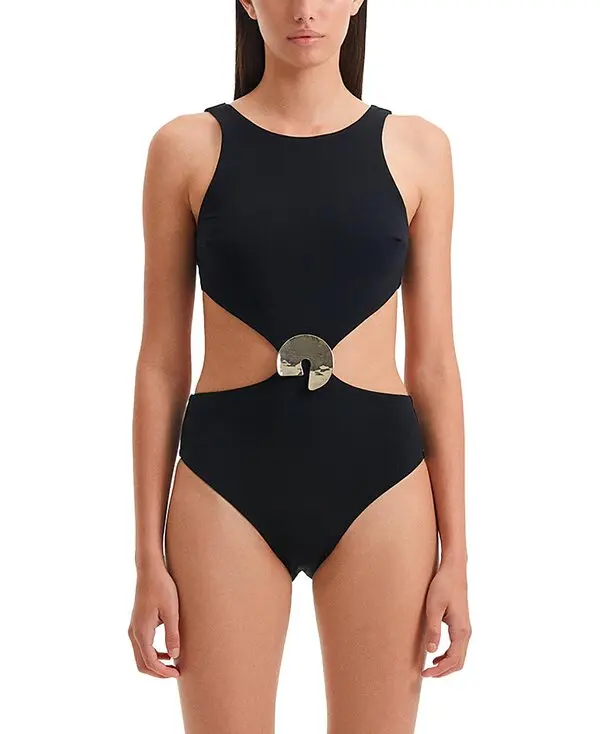 MOEVA High Neck Cut-out One Piece Swimsuit With Gold Accessory