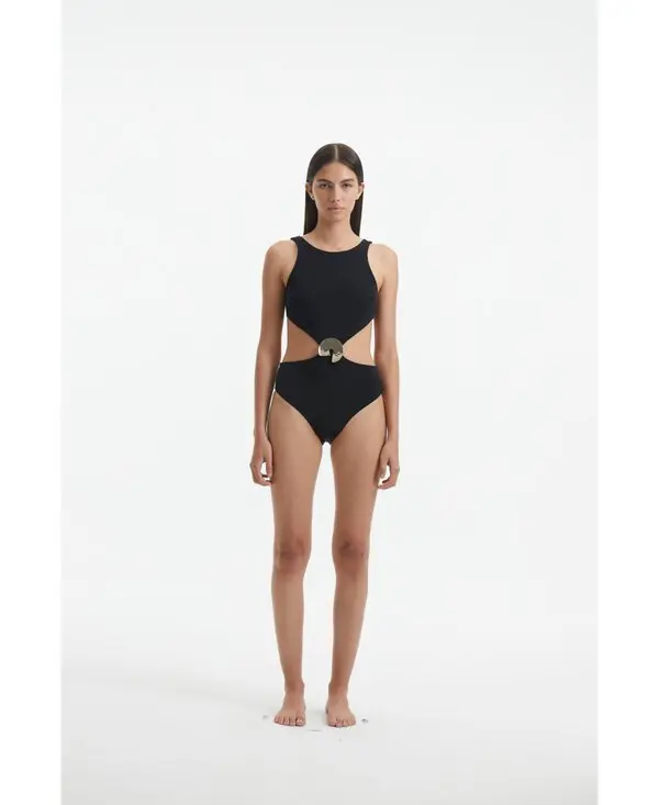 MOEVA High Neck Cut-out One Piece Swimsuit With Gold Accessory