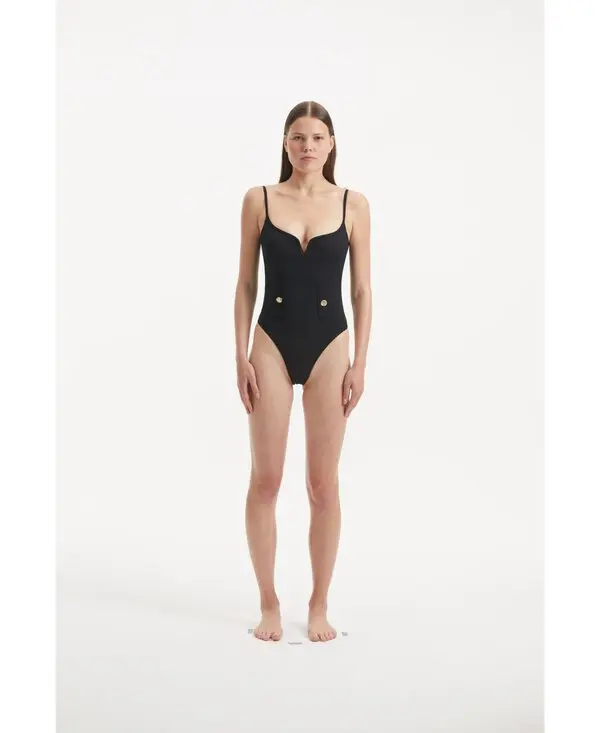 MOEVA Muriel One Piece Swimsuit With V-shape Detail And Shell Gold Buttons
