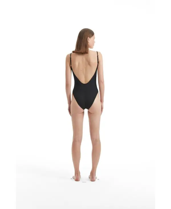 MOEVA Muriel One Piece Swimsuit With V-shape Detail And Shell Gold Buttons