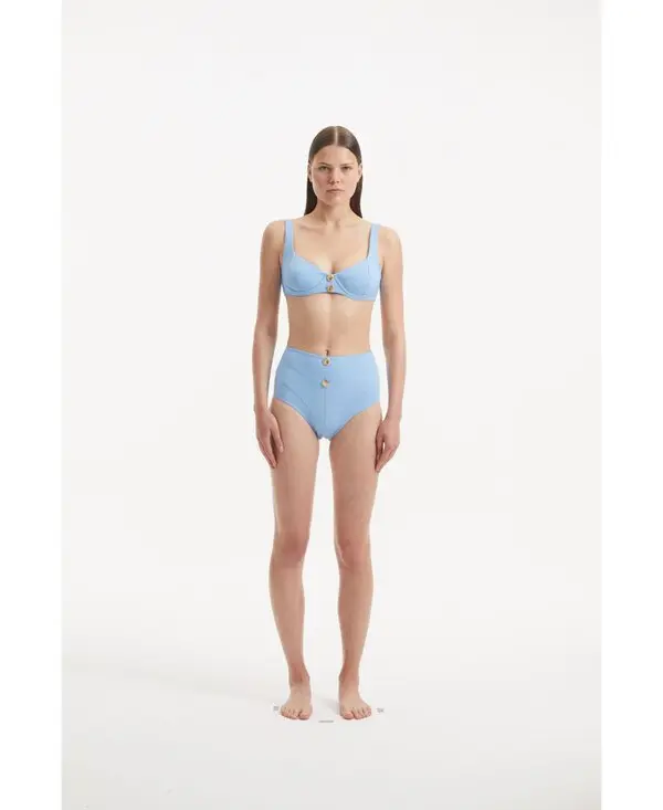 MOEVA Adva High Waist Bikini Bottom With Shell Gold Button Detail