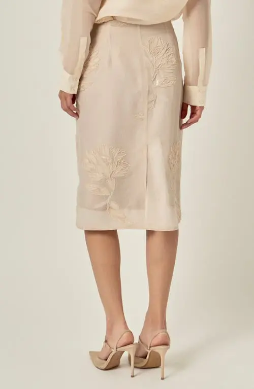 English Factory Beaded Floral Sheer Midi Skirt