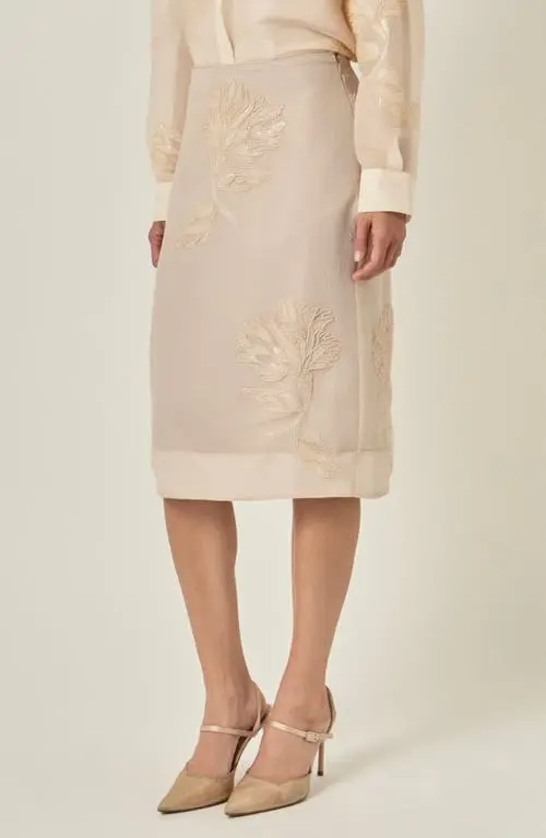 English Factory Beaded Floral Sheer Midi Skirt