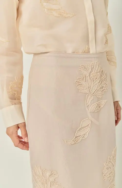 English Factory Beaded Floral Sheer Midi Skirt
