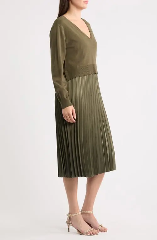 Sam Edelman Pleated Long Sleeve Midi Dress