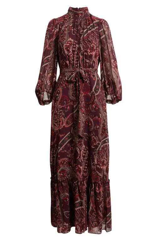 Eliza J Long Sleeve Paisley Print Maxi Dress - Black Red Multi