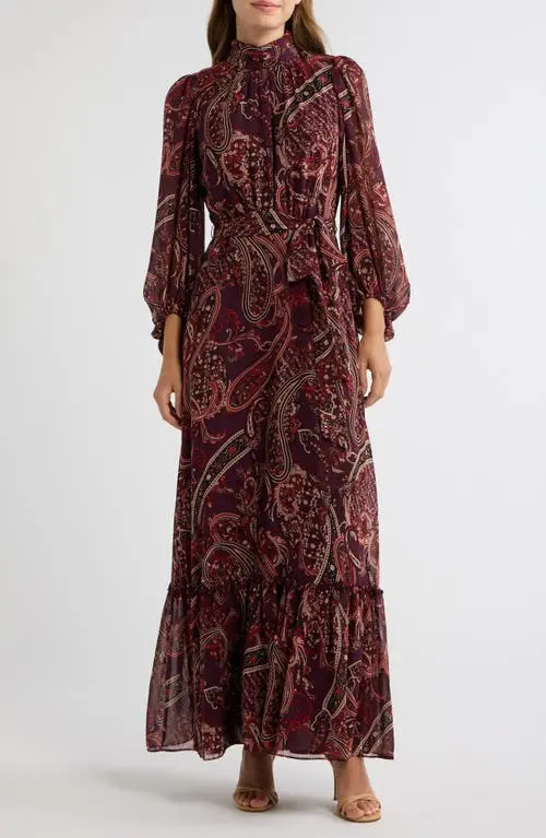 Eliza J Long Sleeve Paisley Print Maxi Dress