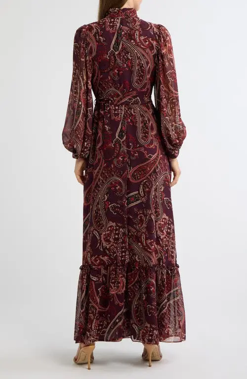 Eliza J Long Sleeve Paisley Print Maxi Dress