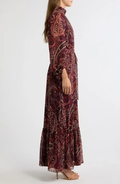 Eliza J Long Sleeve Paisley Print Maxi Dress