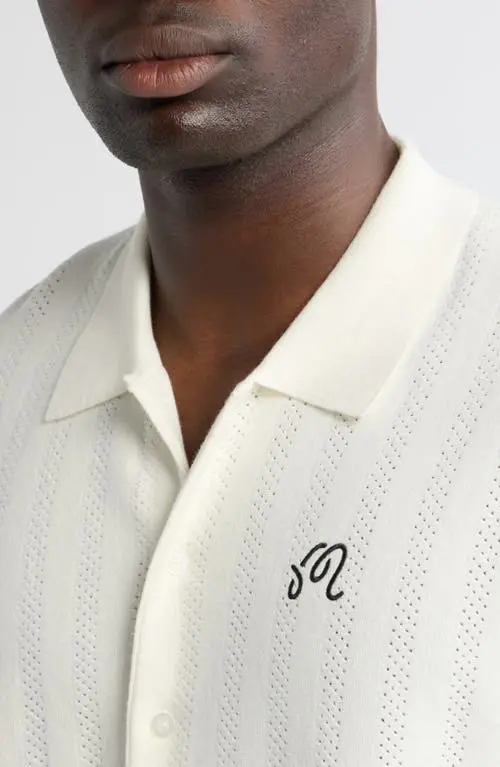 MALBON Crosscut Knit Polo - Ivory