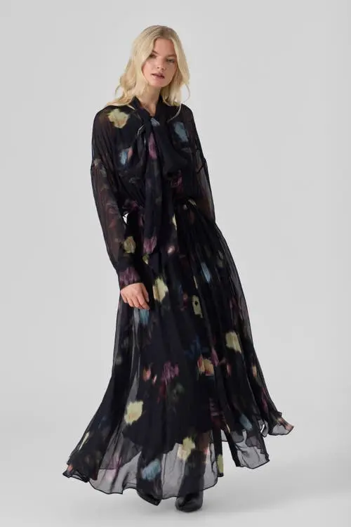 LE FAFO Silk Chiffon Neck-tie Maxi Dress