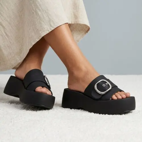 KNEETOES Bexley Platform Slip-ons With Buckle Detail - Black