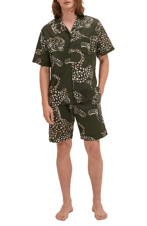 Desmond & Dempsey Cuban Print Cotton Short Pajamas - Green