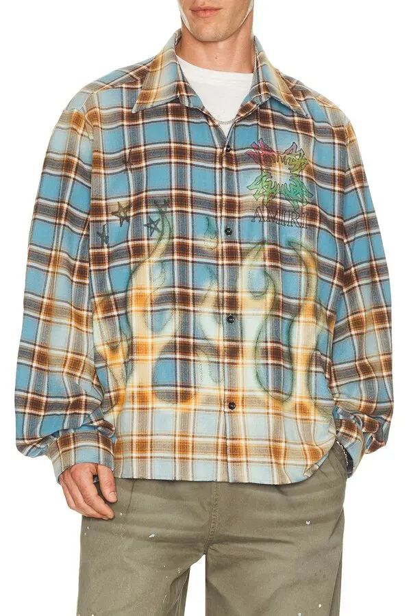 Amiri Ma Quad Flames Flannel Shirt - Blue