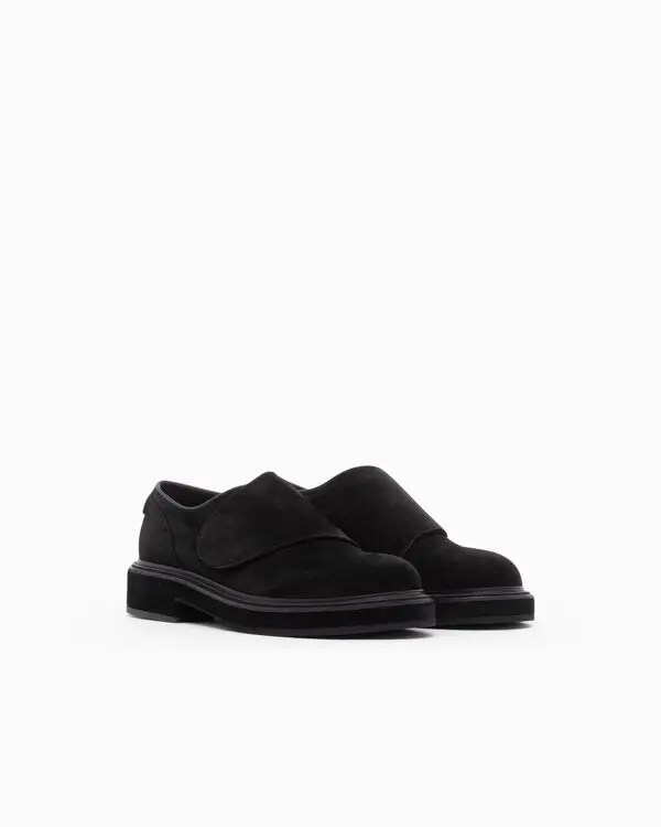 Giorgio Armani Suede Monk Strap Slippers With Leather Lining And Rubber Sole