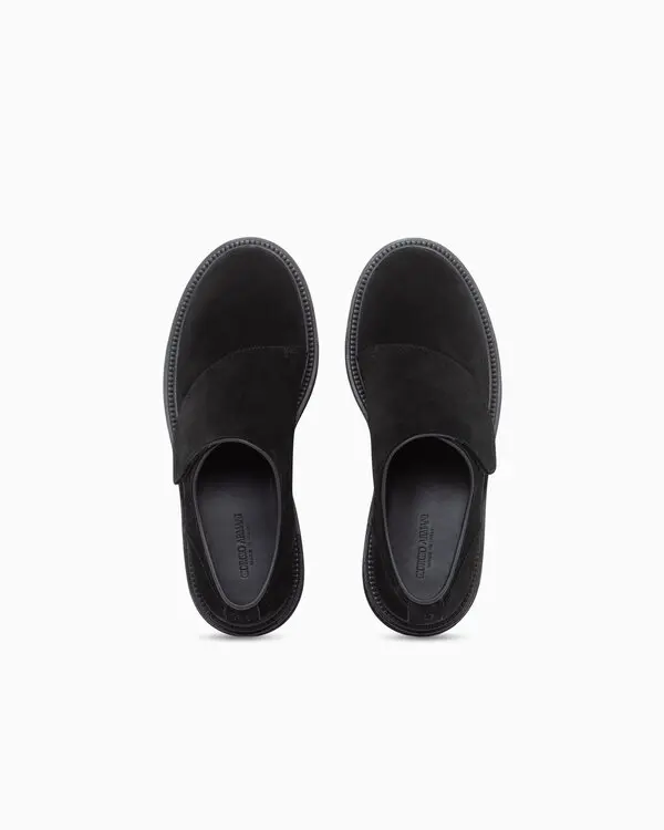 Giorgio Armani Suede Monk Strap Slippers With Leather Lining And Rubber Sole