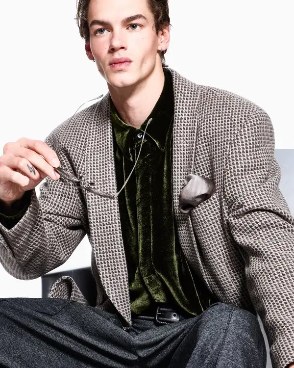 Giorgio Armani Blazer Heritage Oversized Cashmere Wool Micro Jacquard Knit