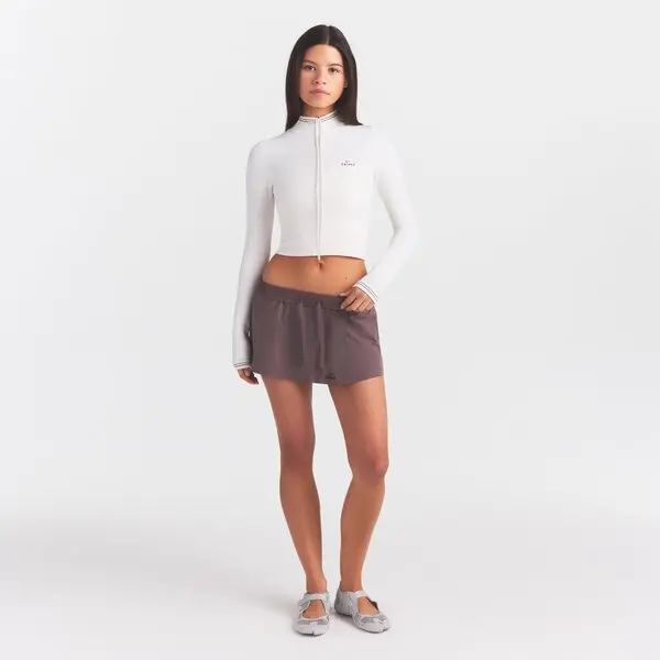 SKIMS Zip Up Crop Jacket | White | Small | Nike Ribbed Seamless