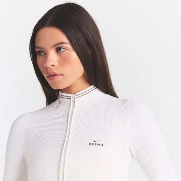 SKIMS Zip Up Crop Jacket | White | Small | Nike Ribbed Seamless