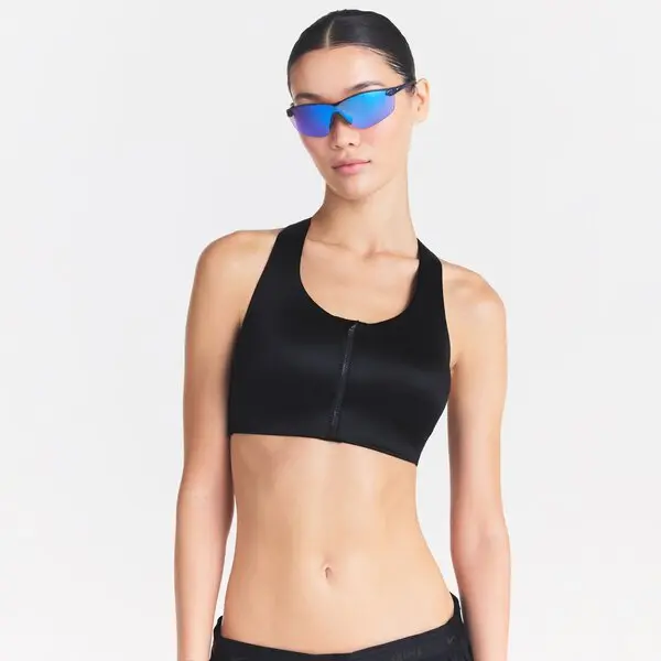 SKIMS Racerback Zip Front Bra | Black | | Nike Satin Shine