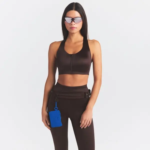 SKIMS Racerback Zip Front Bra | Deep Neutral | | Nike Satin Shine
