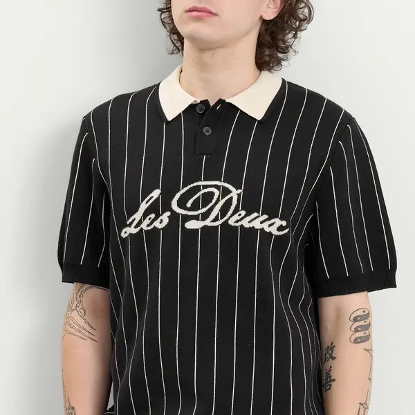 LES DEUX Pinstripe Knitted Polo