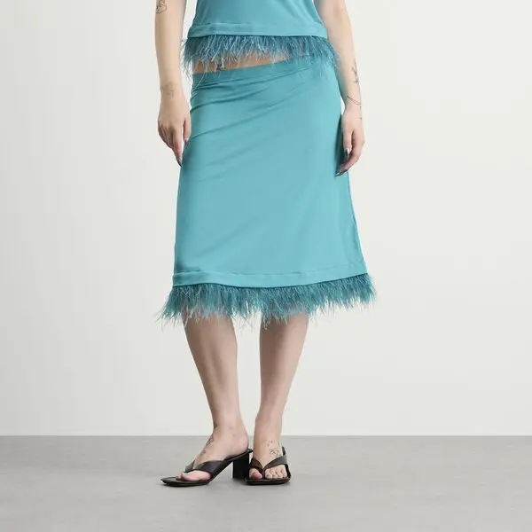 HOSBJERG Esme Feather-trimmed Midi Skirt