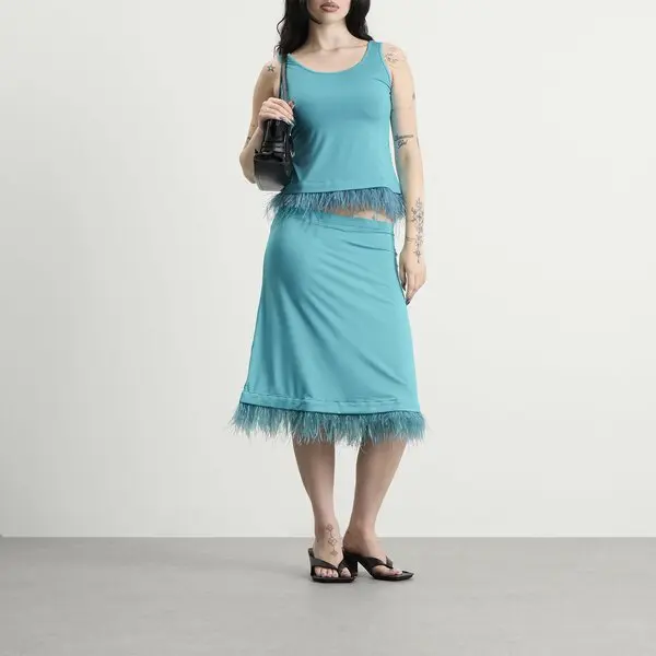HOSBJERG Esme Feather-trimmed Midi Skirt