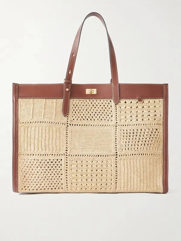 ANYA HINDMARCH Mortimer Leather-trimmed Woven Raffia Tote - Neutrals