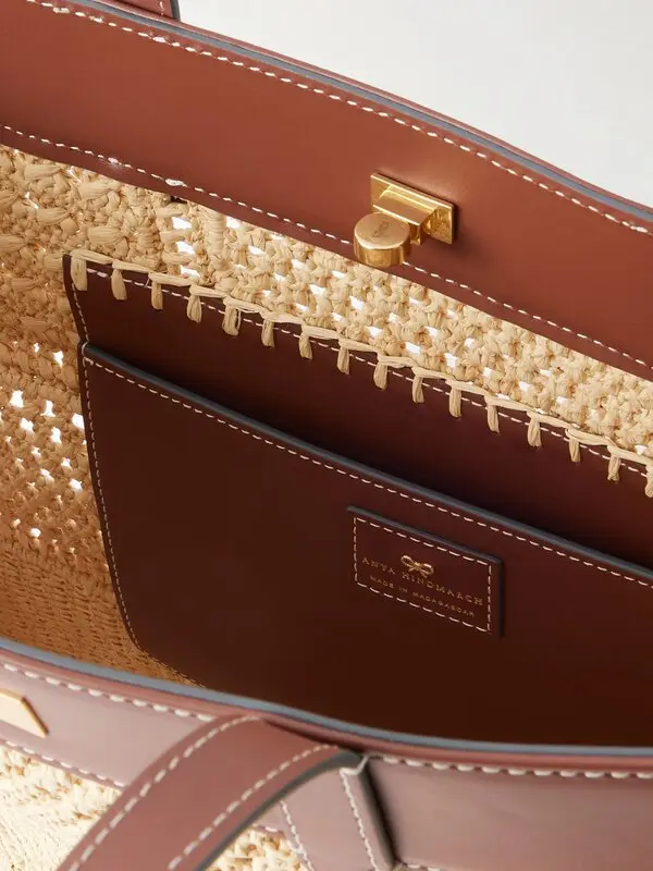 ANYA HINDMARCH Mortimer Leather-trimmed Woven Raffia Tote
