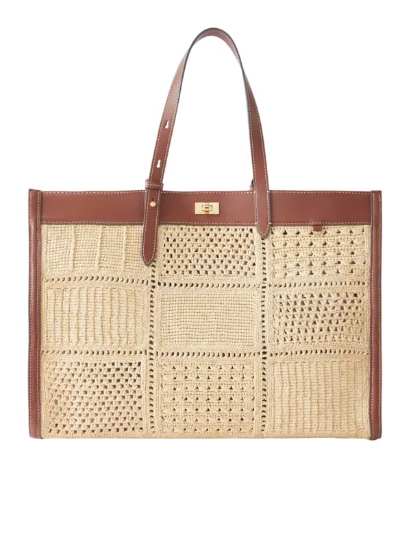 ANYA HINDMARCH Mortimer Leather-trimmed Woven Raffia Tote - Neutrals