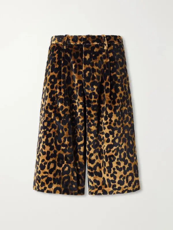 R13 Jumbo Pleated Leopard-print Cotton-velvet Shorts - Brown