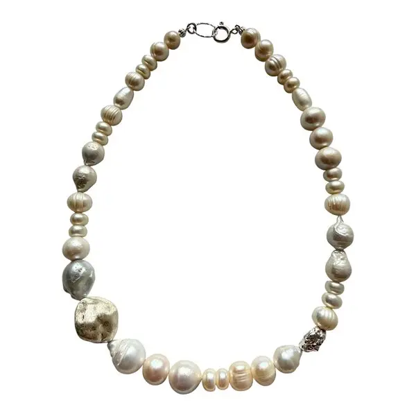 LARSUU White / Silver Pearl Silver Necklace