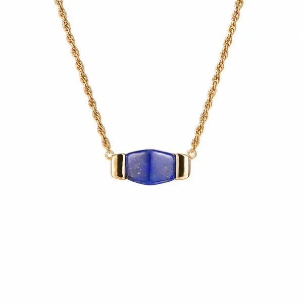 RETRO CHIC Blue / Gold Ishtar Goddess Pendant Necklace - Blue/gold