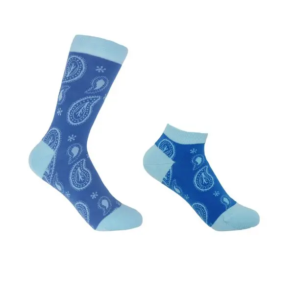 PEPER HAROW - MADE IN ENGLAND Paisley Luxury Crew & Trainer Women’s Socks Bundle - Blue