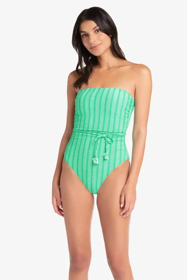 Helen Jon Tassel Belt Bandeau One-piece Swimsuit - Nautical Weave