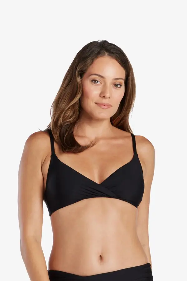 Helen Jon Shirred Crossover Bra Bikini Top - Black
