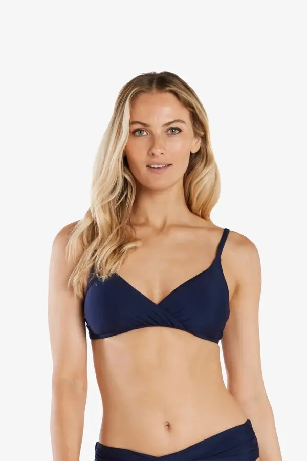 Helen Jon Shirred Crossover Bra Bikini Top - Navy