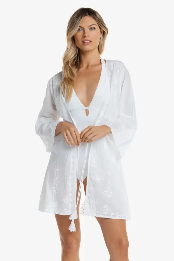 Helen Jon Nola Tunic With Embroidered Detail And Tassel Ties - White
