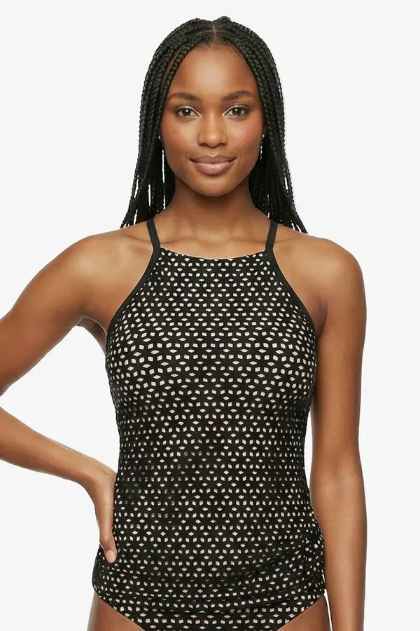 Helen Jon Racerback Tankini - Black Laser Cut