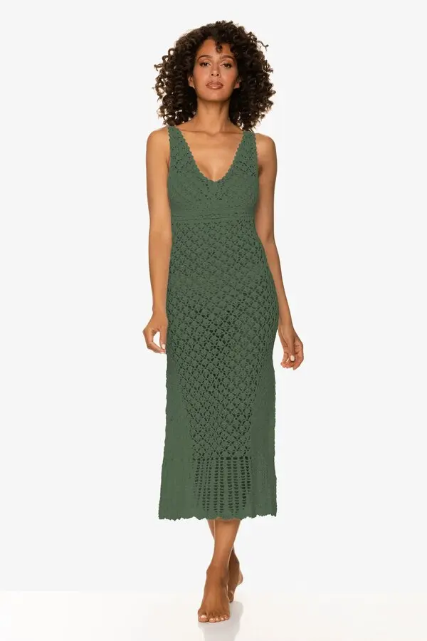 Helen Jon Claudia Crochet Midi Dress - Fatigue