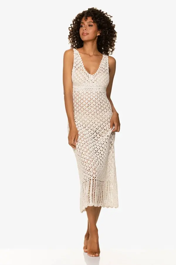 Helen Jon Claudia Crochet Midi Dress - Ivory