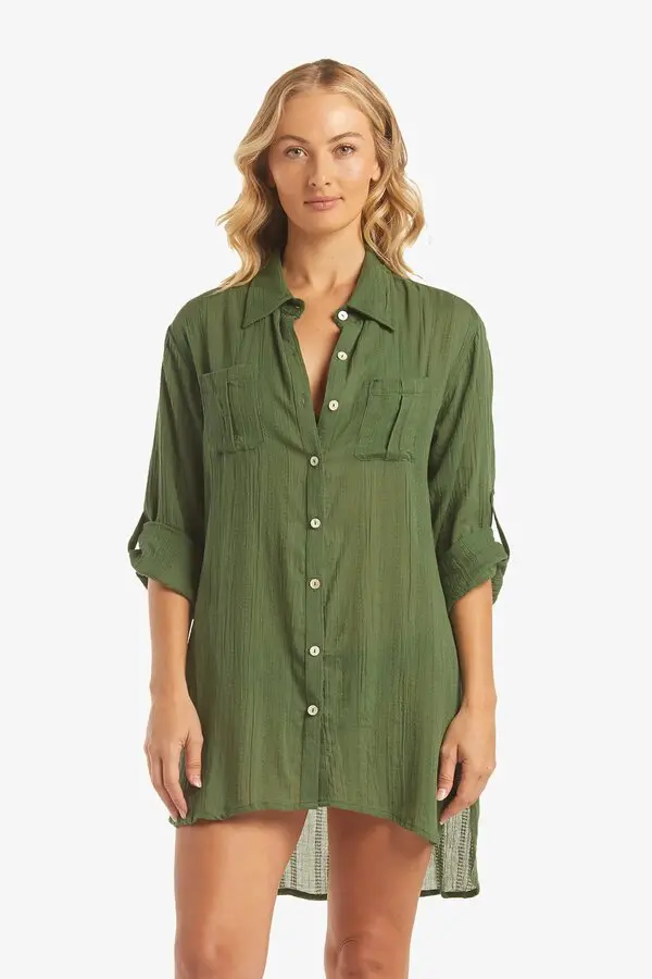 Helen Jon Relaxed Shirt Dress - Fatigue