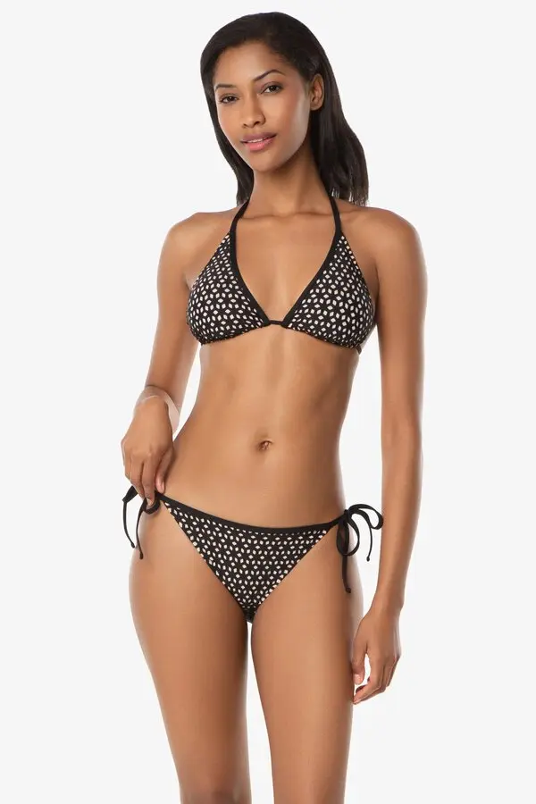 Helen Jon String Bikini Bottom With Contrasting Binding - Black Laser Cut