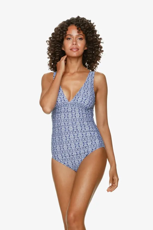 Helen Jon Olivia One-piece Swimsuit With Shirring And Adjustable Straps - Tangier