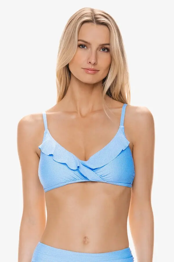 Helen Jon Ruffled Shirred Cross Over Bra - Peri Gingham