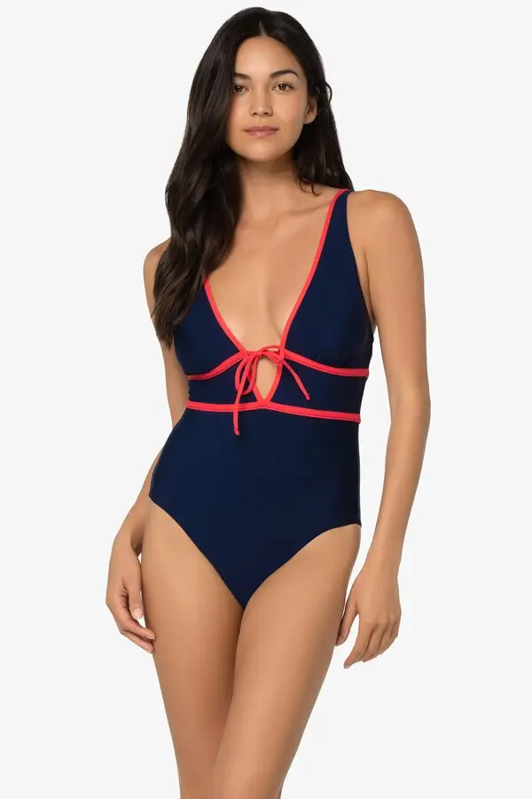 Helen Jon Plunge Front Tie One-piece - Ginger Navy