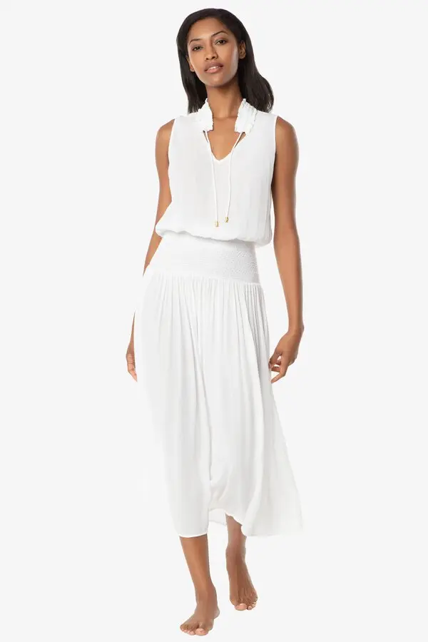Helen Jon Sleeveless Smocked Dress - White