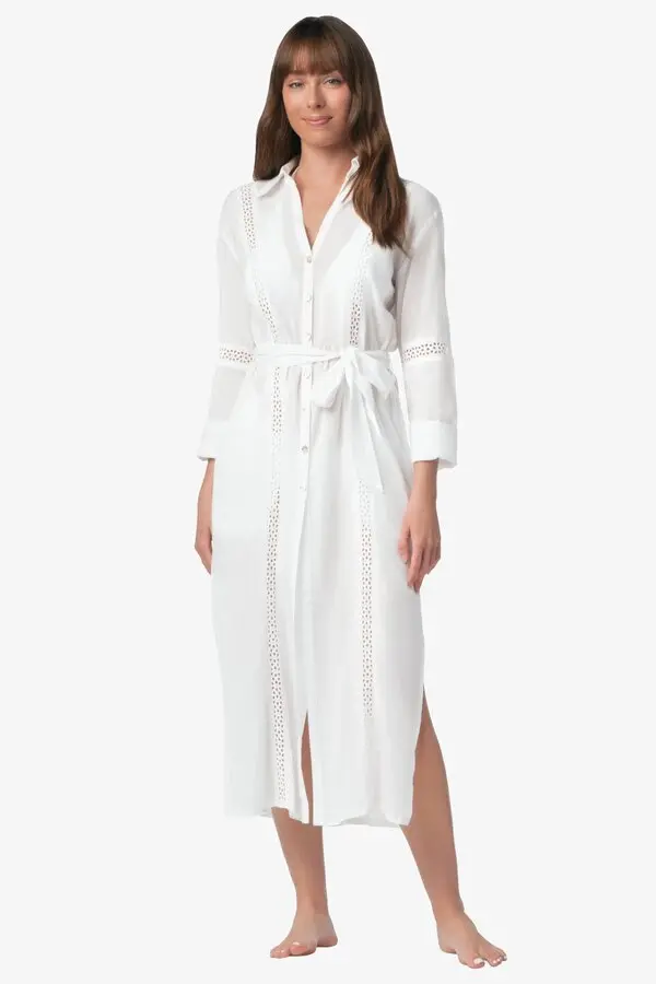 Helen Jon Eyelet Trim Long Shirt Dress