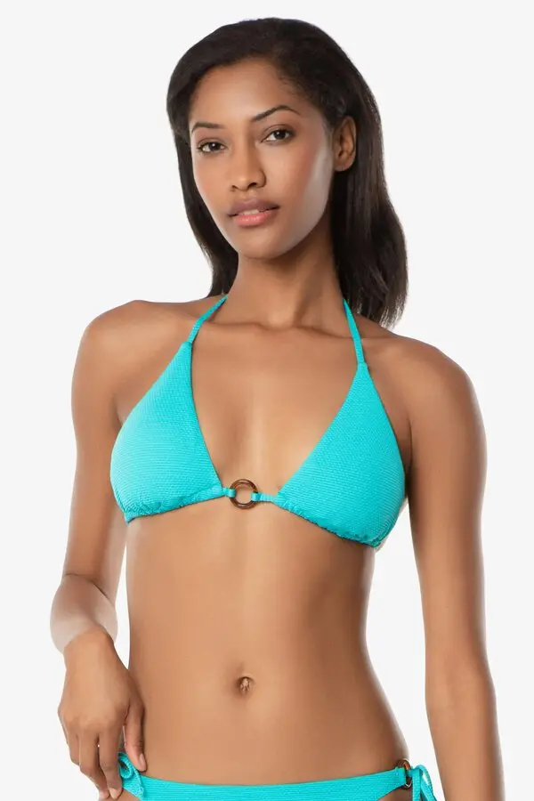 Helen Jon Tortoise Ring String Bikini Top - Teal Cora Texture